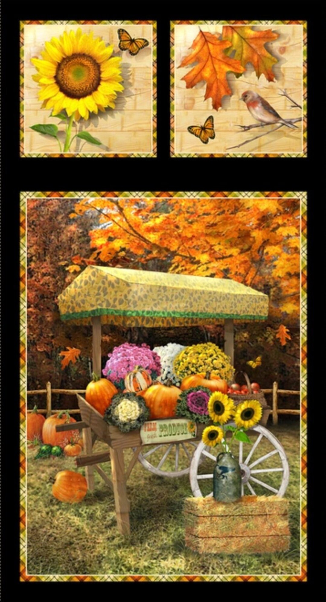 Autumn Splendor - 2/3 Yard Panel - Pattern #276P-99 Black - by Henry ...