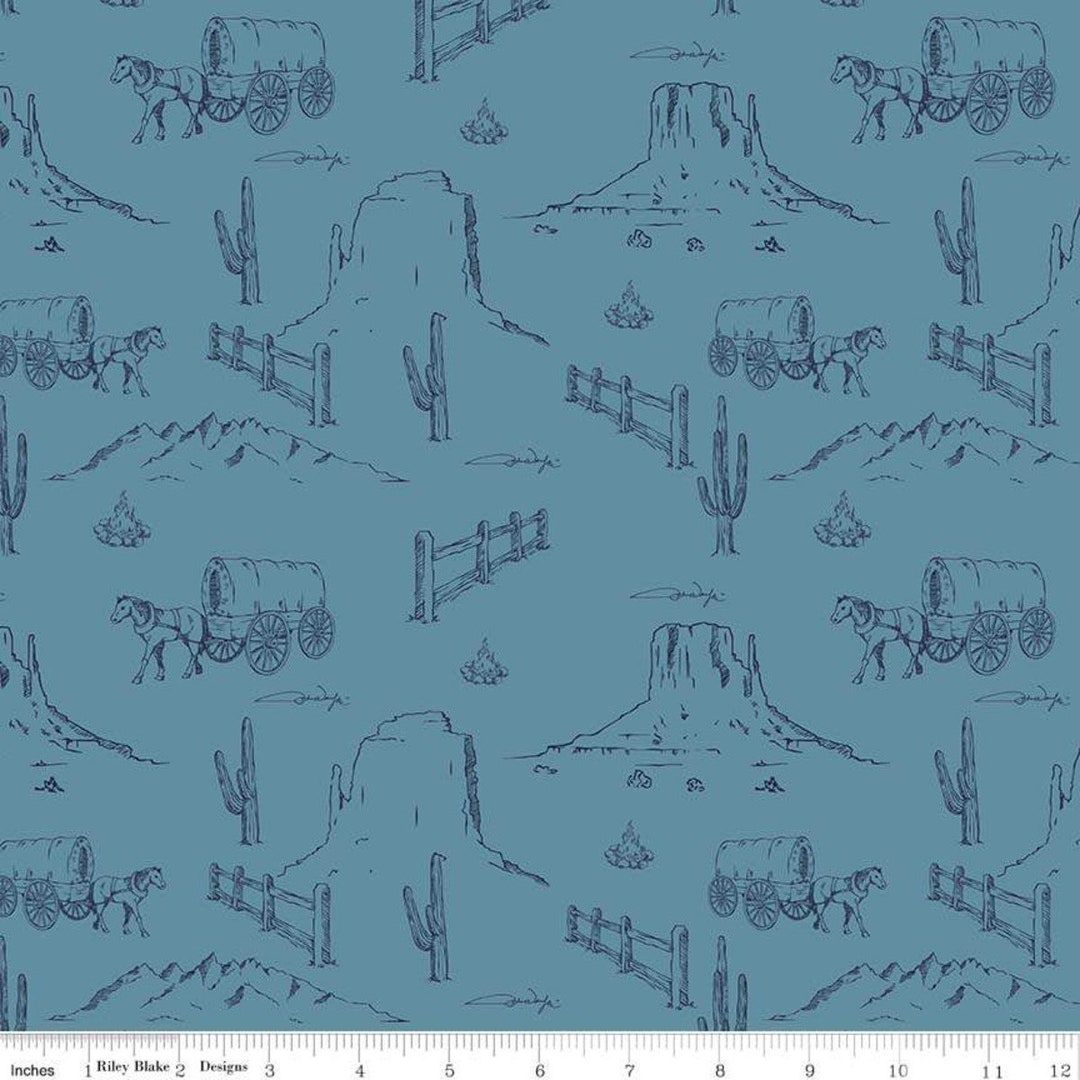 John Wayne Western Landscape Pattern C8572-BLUE by Riley - Etsy
