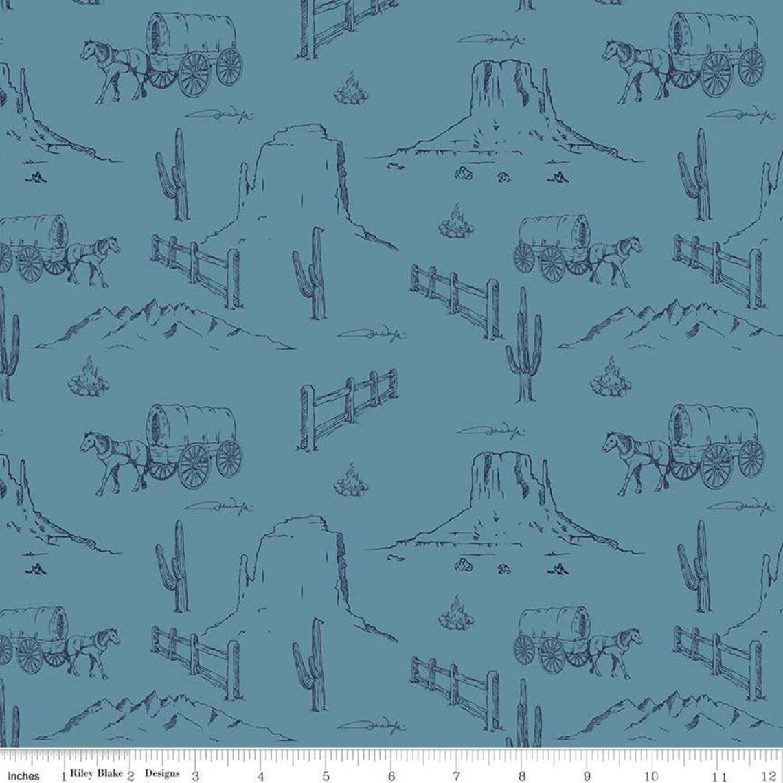 John Wayne Western Landscape Pattern C8572-BLUE by Riley - Etsy