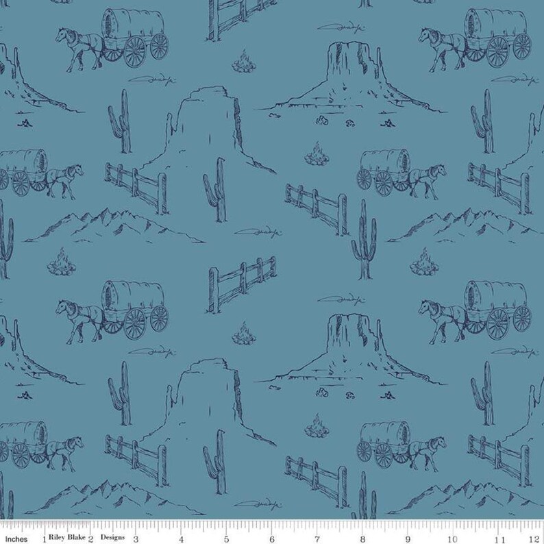 John Wayne Western Landscape Pattern C8572-BLUE by Riley - Etsy