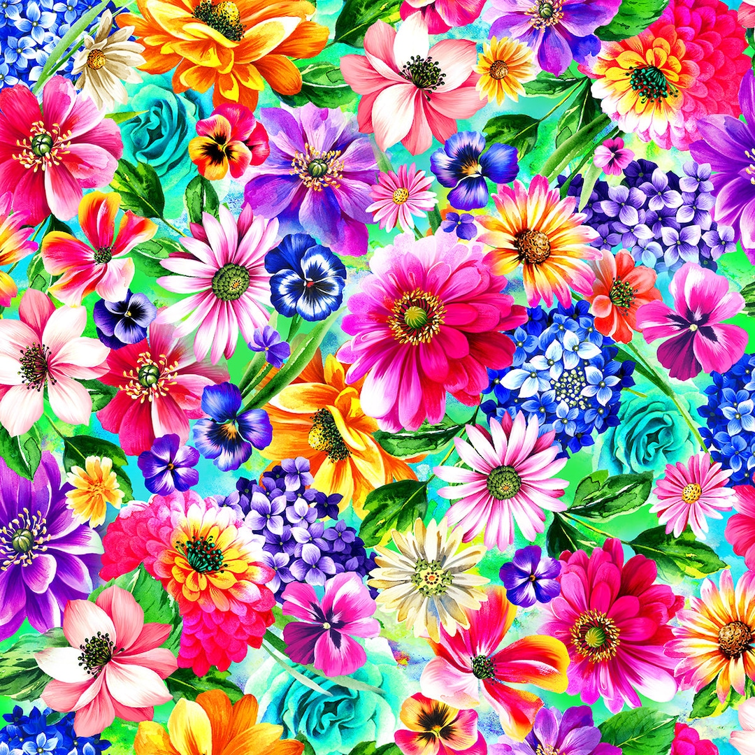 Fantasy 2 Floral Blue Pattern Fantasy 59-4461 Oasis Fabrics Digitally ...