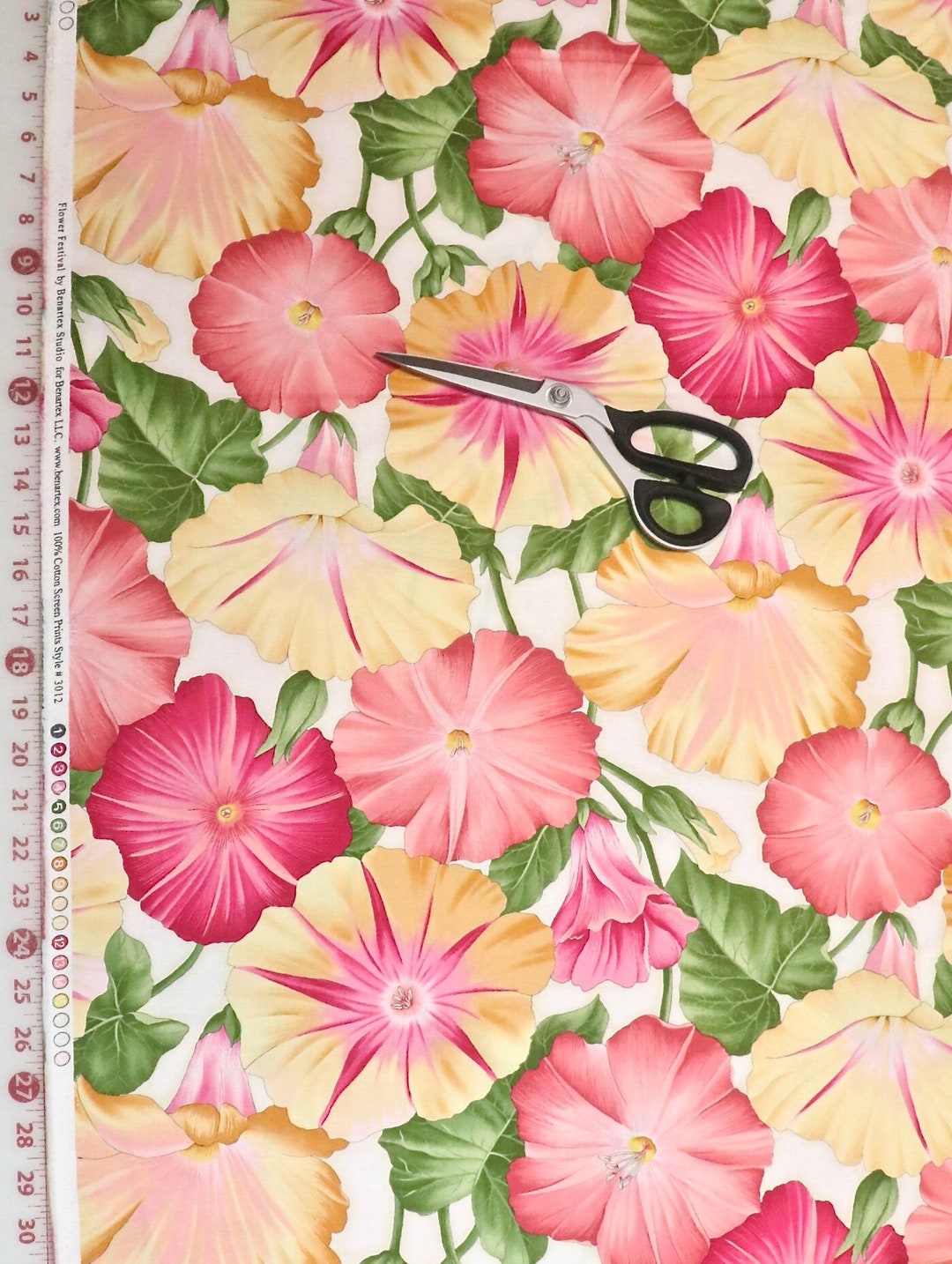 Flower Festival - Morning Glories - Ivory / Peach - Pattern #BEN3012-72 ...