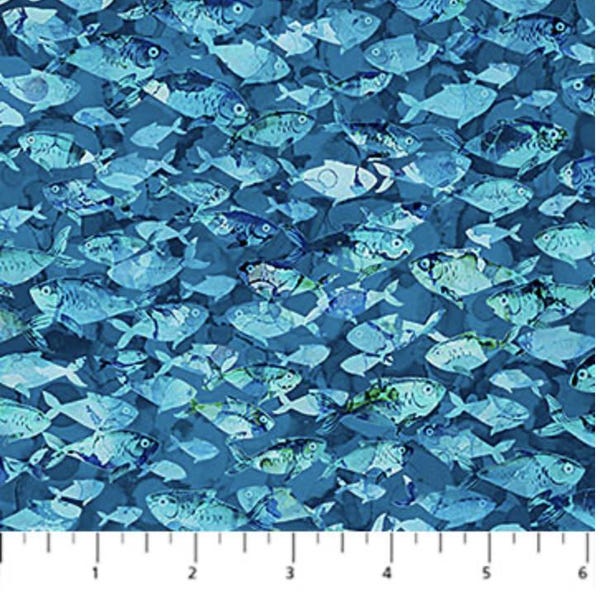Deep Blue Fish Fabric - Etsy