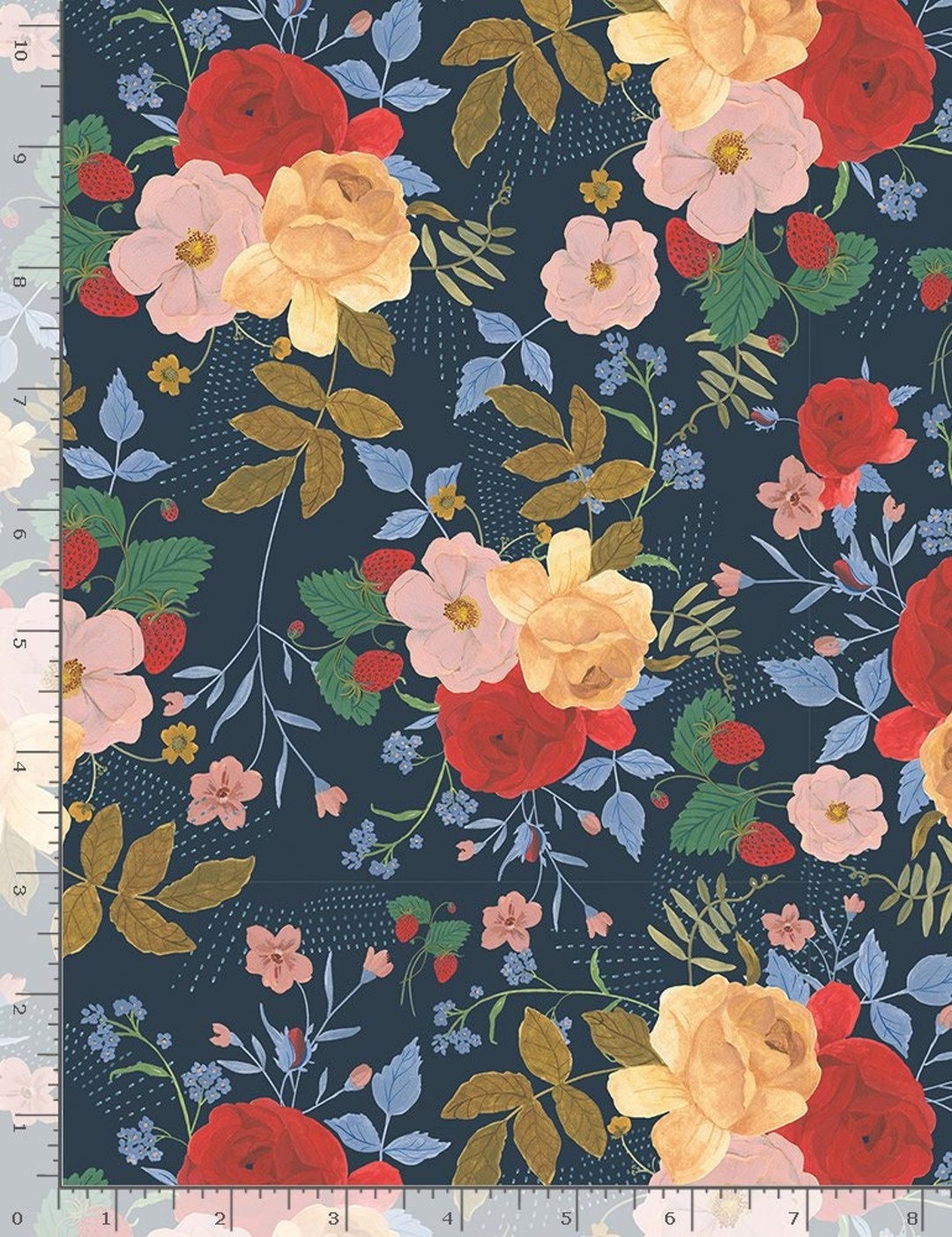 Country Cottage Large Floral - #CD1099 NAVY - by Timeless Treasures ...