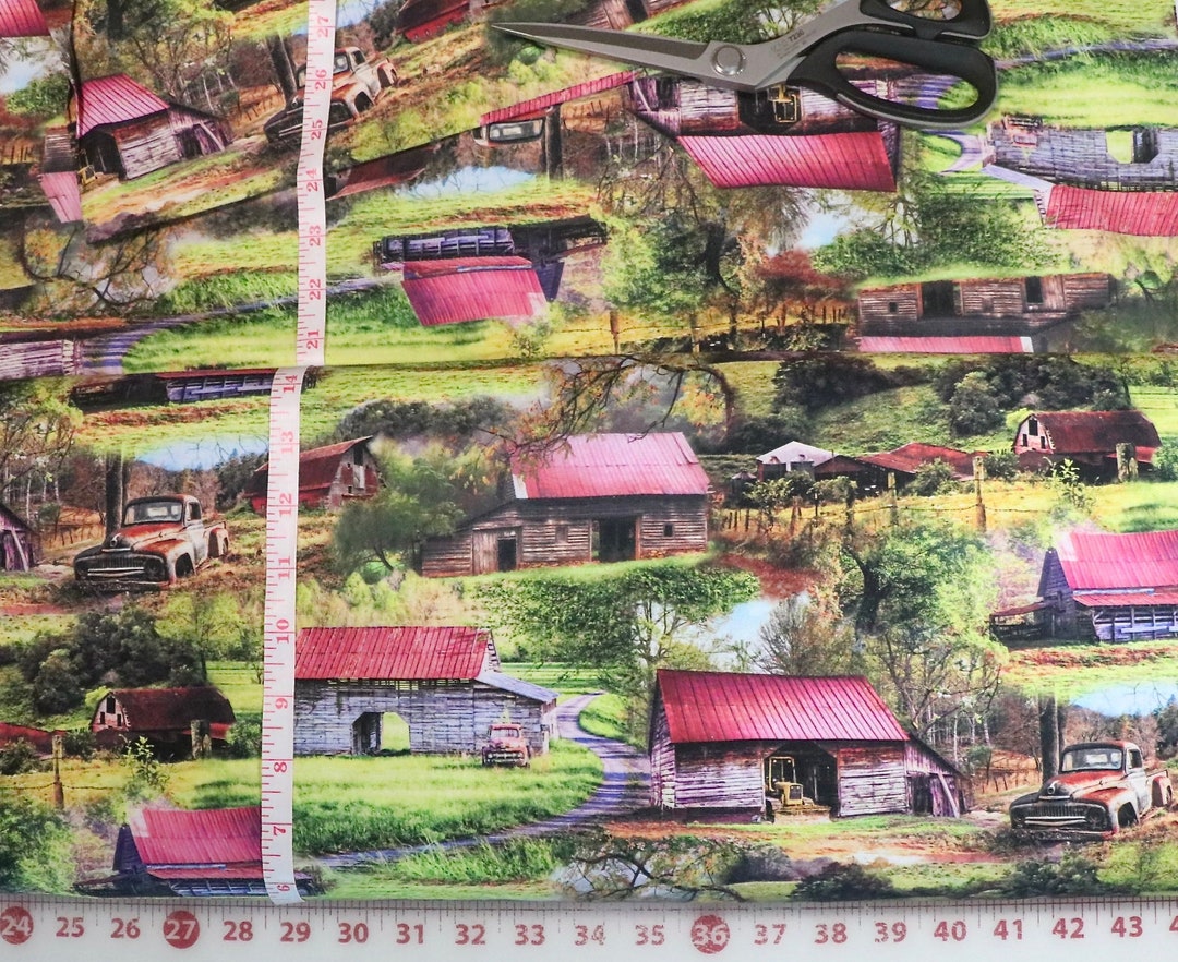 Country Barns - Barn Scenes - #AL3399-7C-1 - by David Textiles - 100% ...