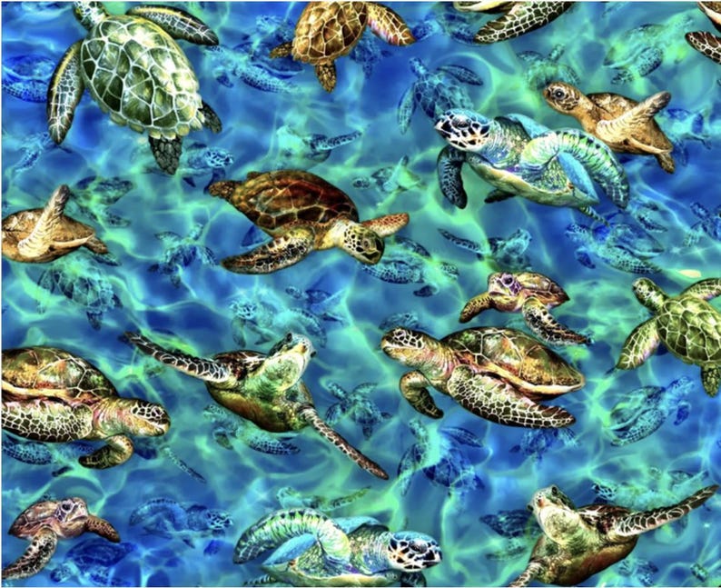 The Deep - # 59-7841 Turtles - by Oasis Fabrics - Digital Print - 100% ...