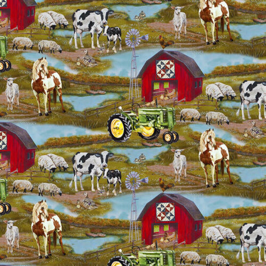 Down on the Farm - Scenes - Pattern # 9663-66 Green - by Henry Glass ...