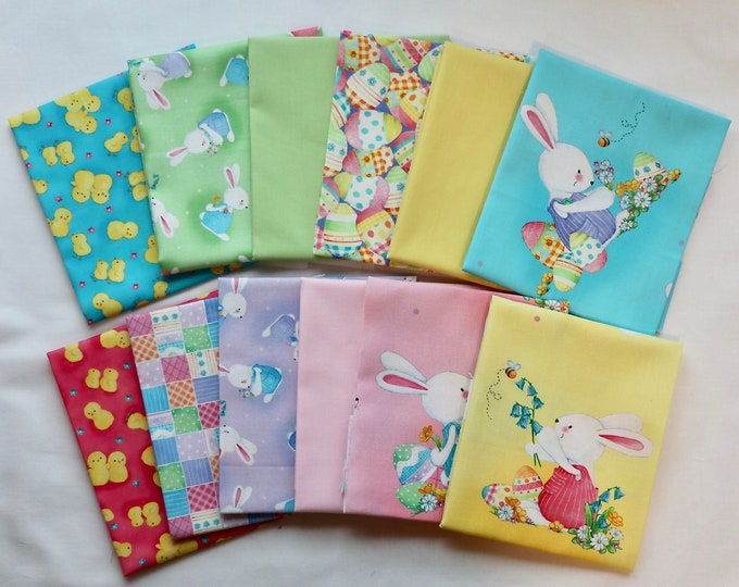 Boho Easter Cotton Fat Quarters Retro Pink Floral Sage Bunnies ...
