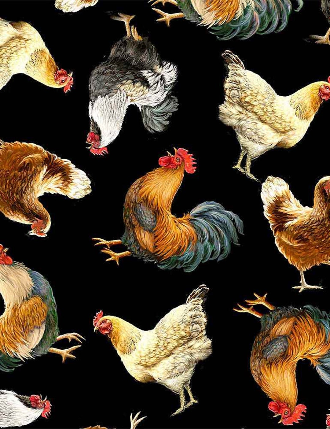 Timeless Treasures - TOSSED CHICKENS - Pattern # DONA-C8339 - Black ...
