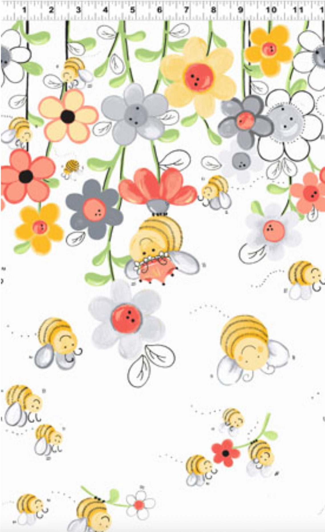 Sweet Bees Double Border - #SB20361-100 White - by Clothworks - 100% ...
