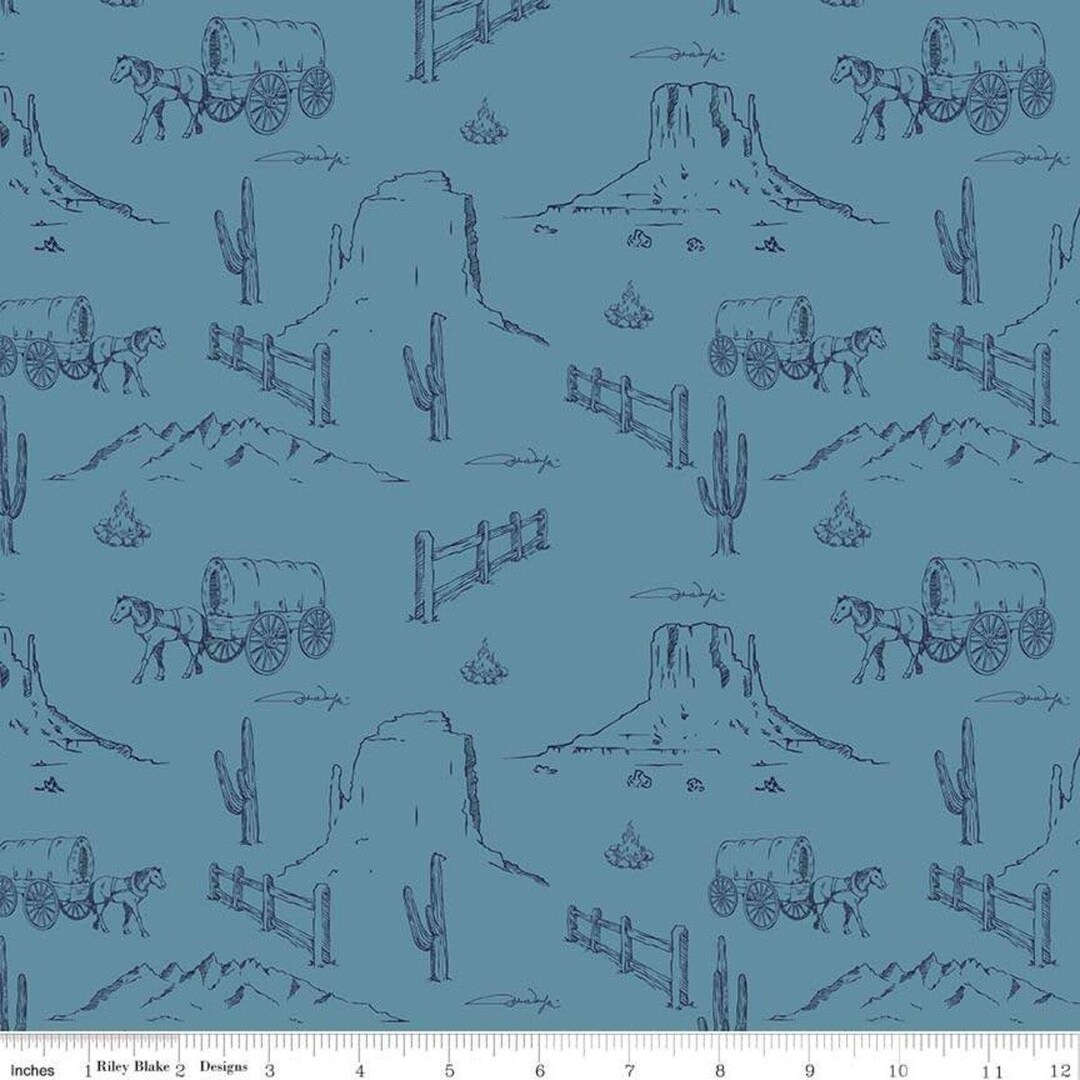 John Wayne Western Landscape Pattern # C8572-BLUE by Riley Blake, 100% ...