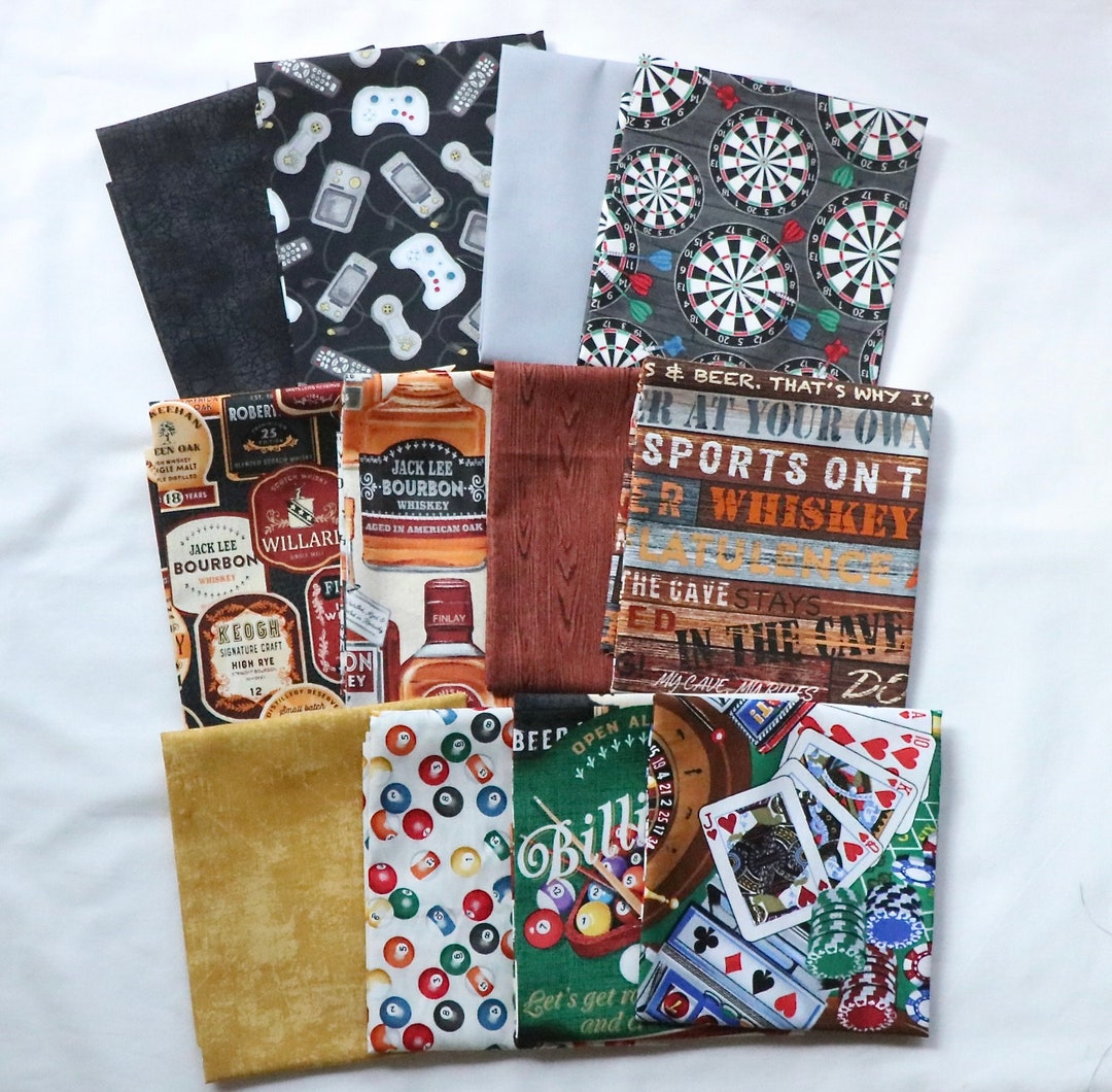 Man Cave - 12 Fat Quarters - Beer, Whiskey, Words, Sports Bar, Man Cave ...