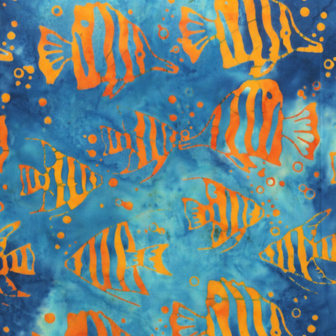 REMNANT 1/2 Yard BATIK Fabric Land and Sea Pattern 9060Q-2 BLUE Fish by ...