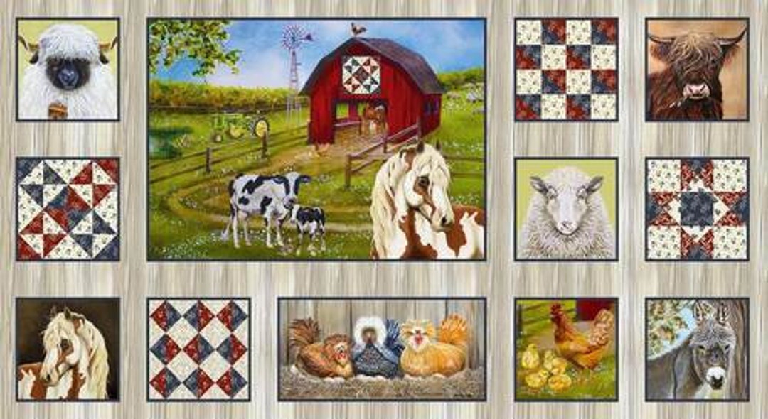 Down on the Farm - Fabric Panel With 12 Blocks - Pattern # Q-9665-44 ...