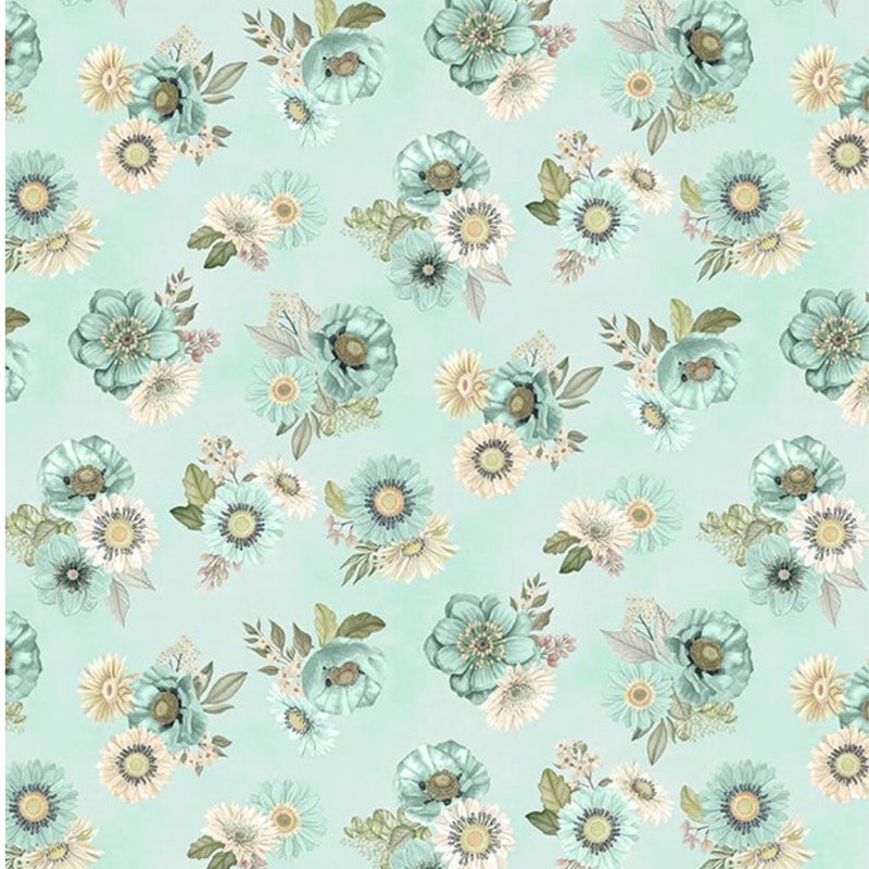 Teal Floral Fabric - Etsy