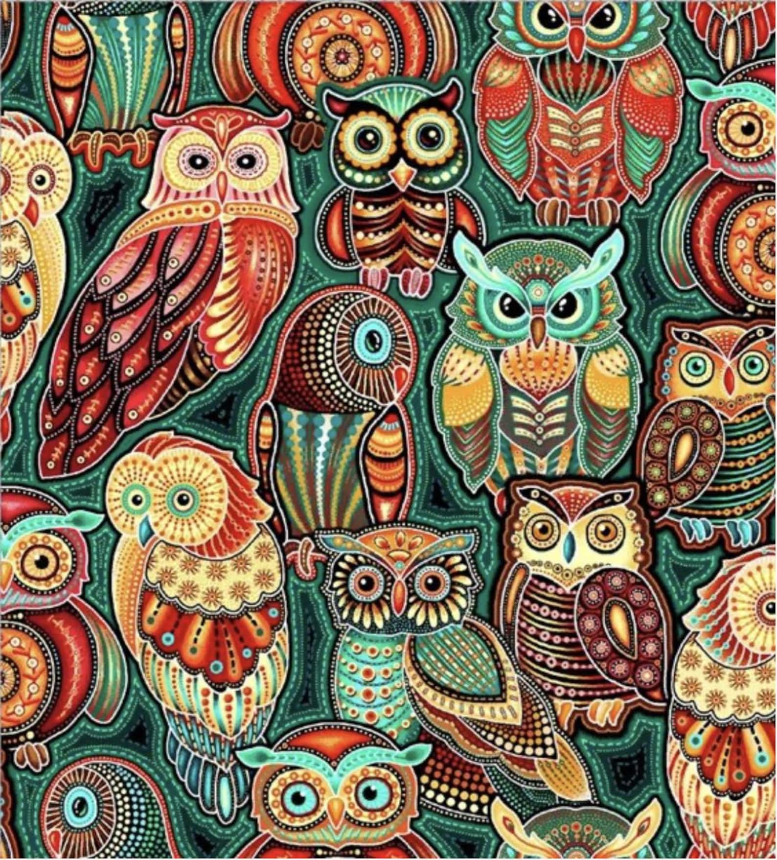 Sahul Land - # 59-6963 Teal - Stacked Owls - by Oasis Fabrics - Digital ...