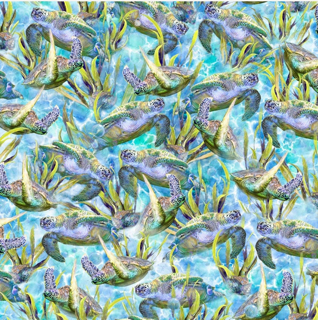 Turtle Odyssey - Sea Turtles - # 29433 -B - by QT Fabrics - 100% Cotton ...