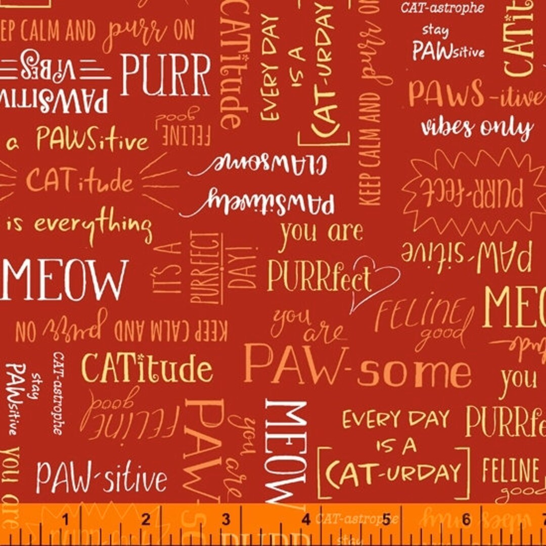 Purrfect Day - Cat Quotes - Clay - Pattern # 52373-3 - Windham Fabrics ...