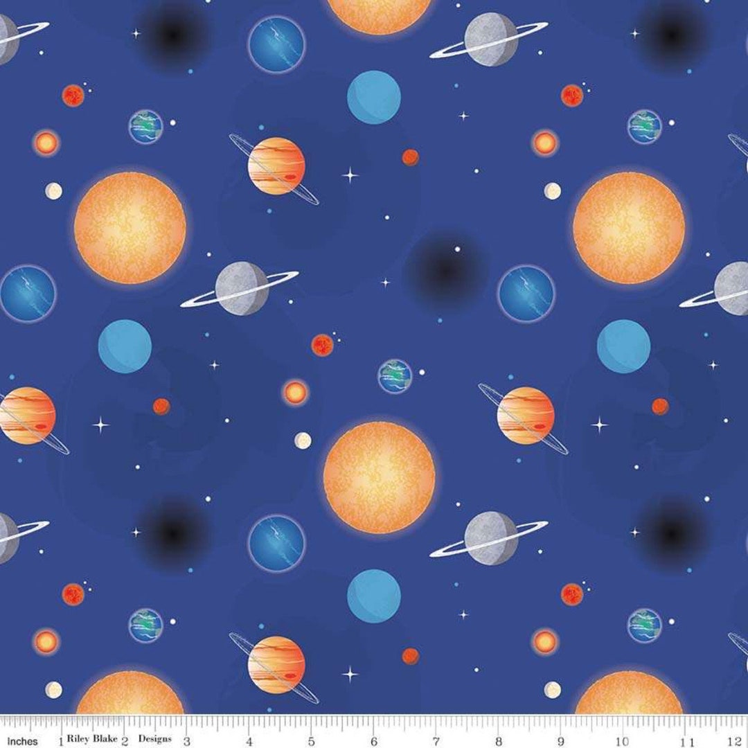 Out of This World, NASA Planets Pattern # C7803-BLUE, by Riley Blake ...