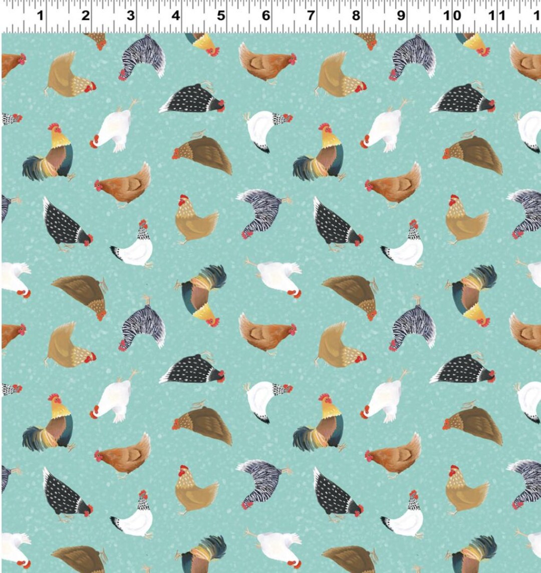 Simple Life Digital Chickens - #Y4332-110 Mint - by Clothworks - 100% Cotton Woven Fabric ...
