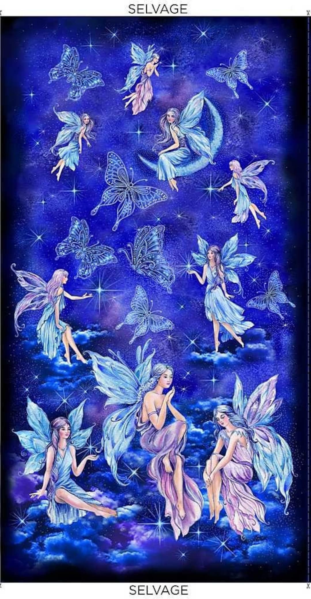 Sparkling Fairies - 2/3 Yard Panel - #CM8860 Indigo - Fairies, Moons ...