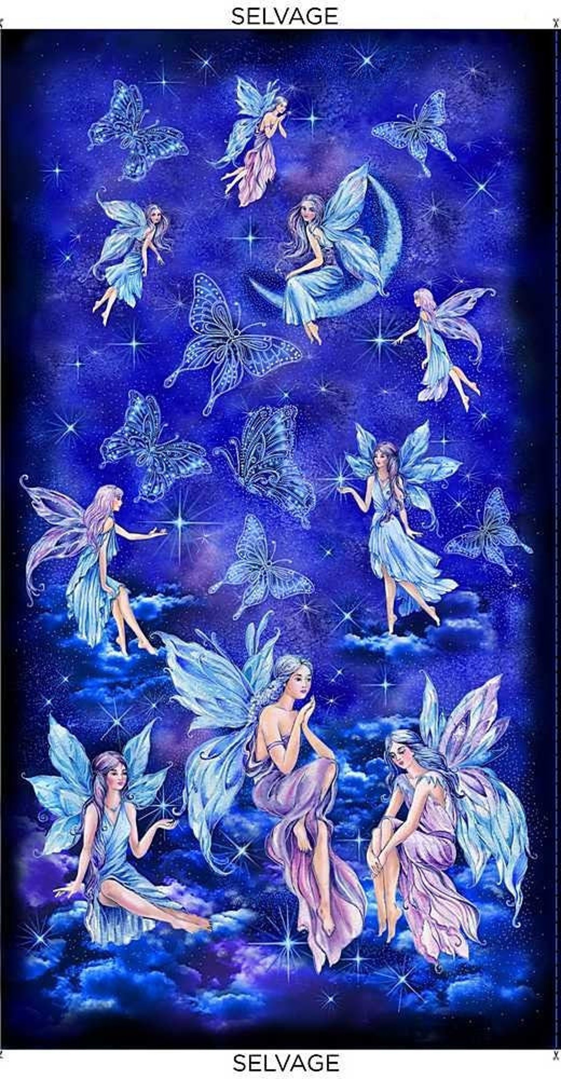 Sparkling Fairies - 2/3 Yard Panel - #CM8860 Indigo - Fairies, Moons ...