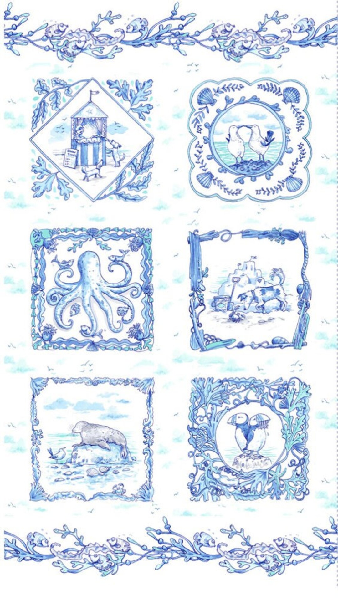 Sandy Toes 24" Fabric Panel - #Y4043-90 Blue - by Clothworks - 100% ...