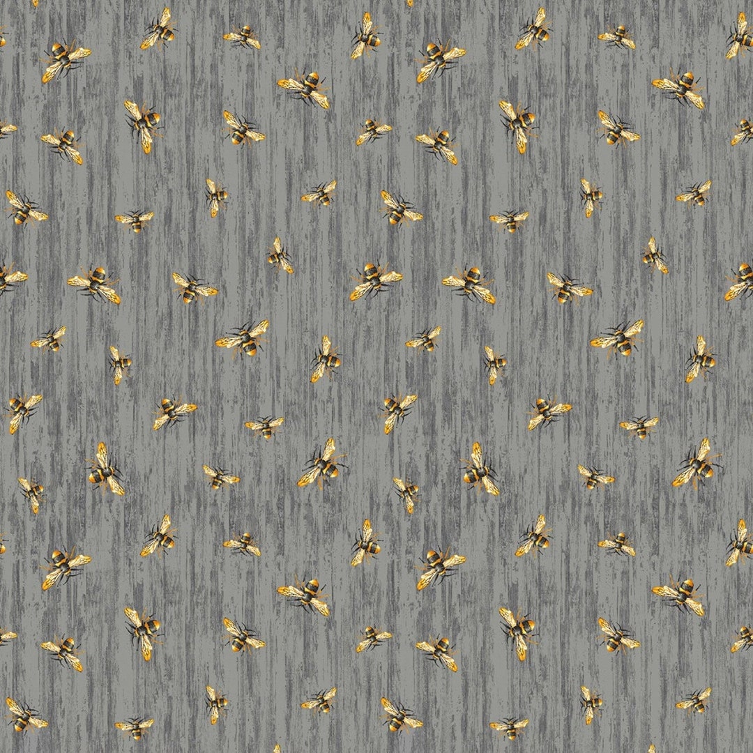 Bee #CD2391 Slate - Flying Bees on Wood Texture - by Timeless Treasures ...