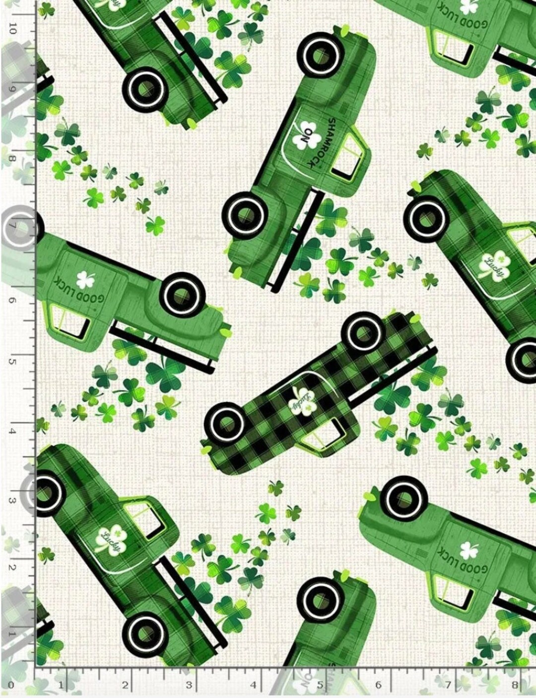St. Patrick's Day Good Luck Trucks on Cream - #GAIL-C1029 - by Timeless Treasures - 100% Cotton ...