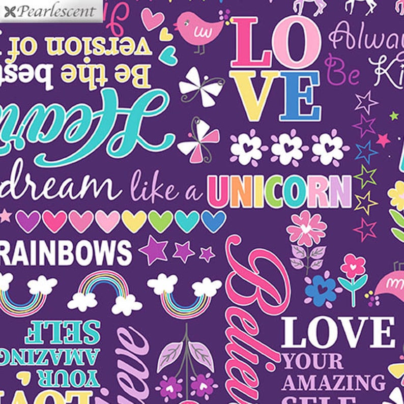 Unicorn Magic - Words - Purple/multi - by Benartex - 100% Cotton Woven ...