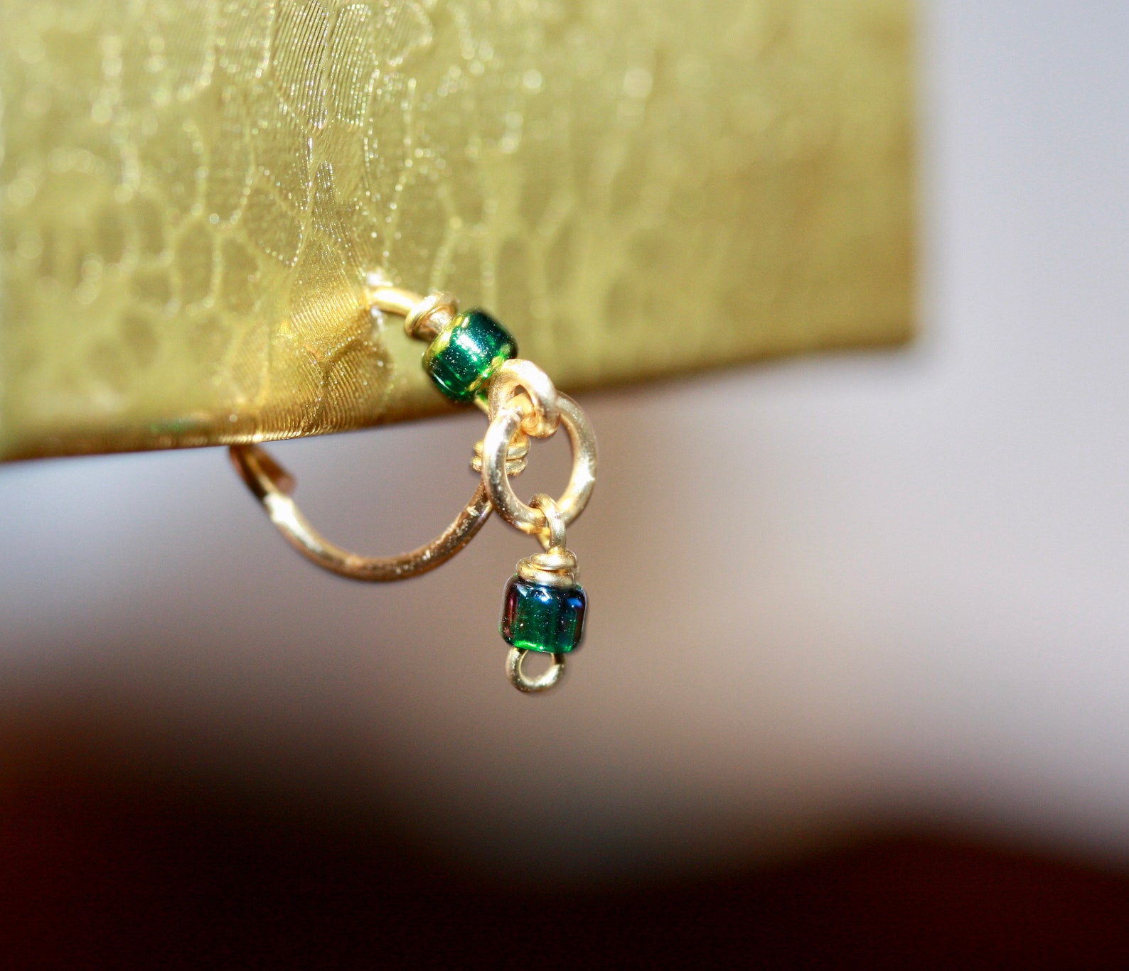 Dangle Nose Cuff, Green Blue Metallic Beaded Nose Ring, Pierce-less ...