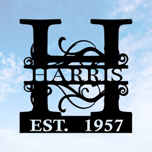 Large Block Letter Monogram With Established Date, Last Name Initial ...