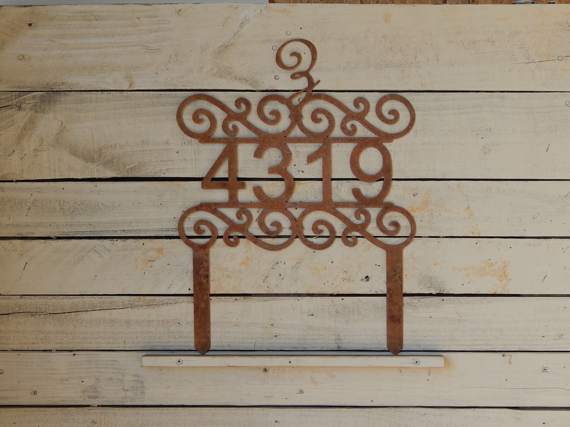 Scroll House Number Stake With Initial Metal Sign Mailbox - Etsy