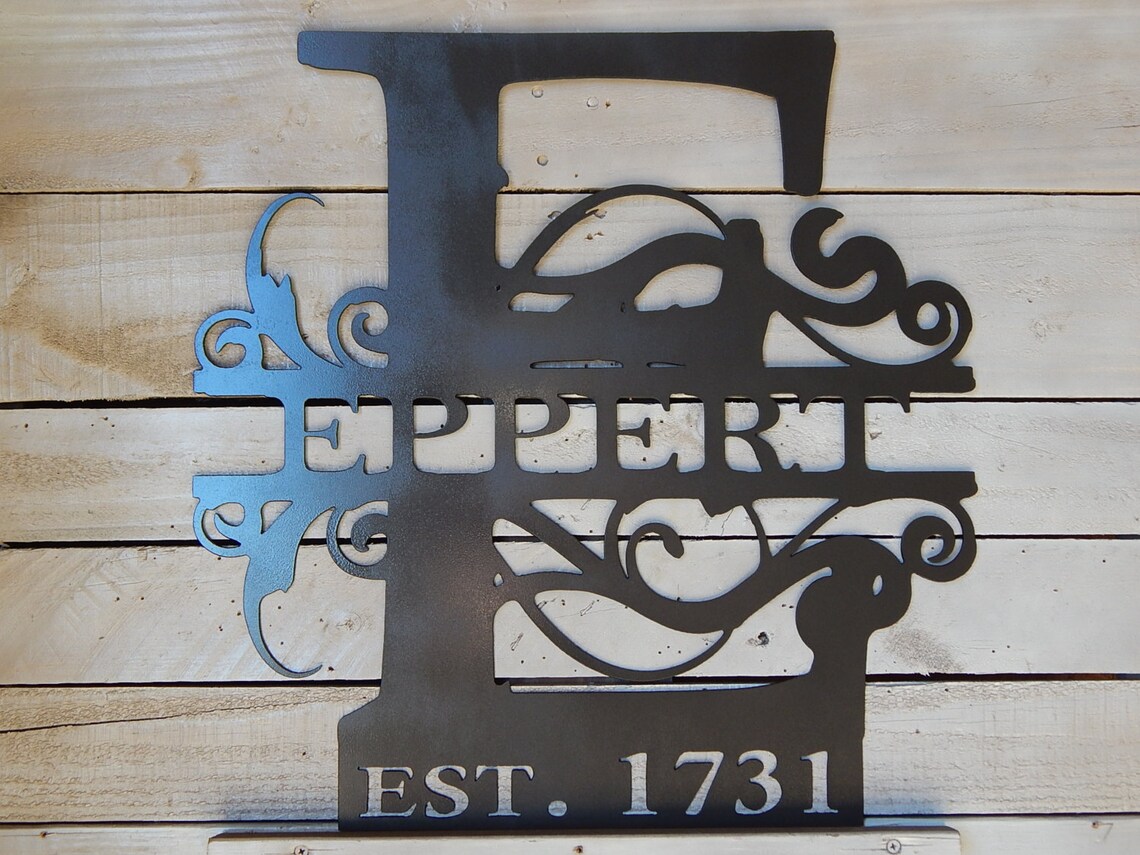 Large Block Letter Monogram With Established Date Last Name - Etsy