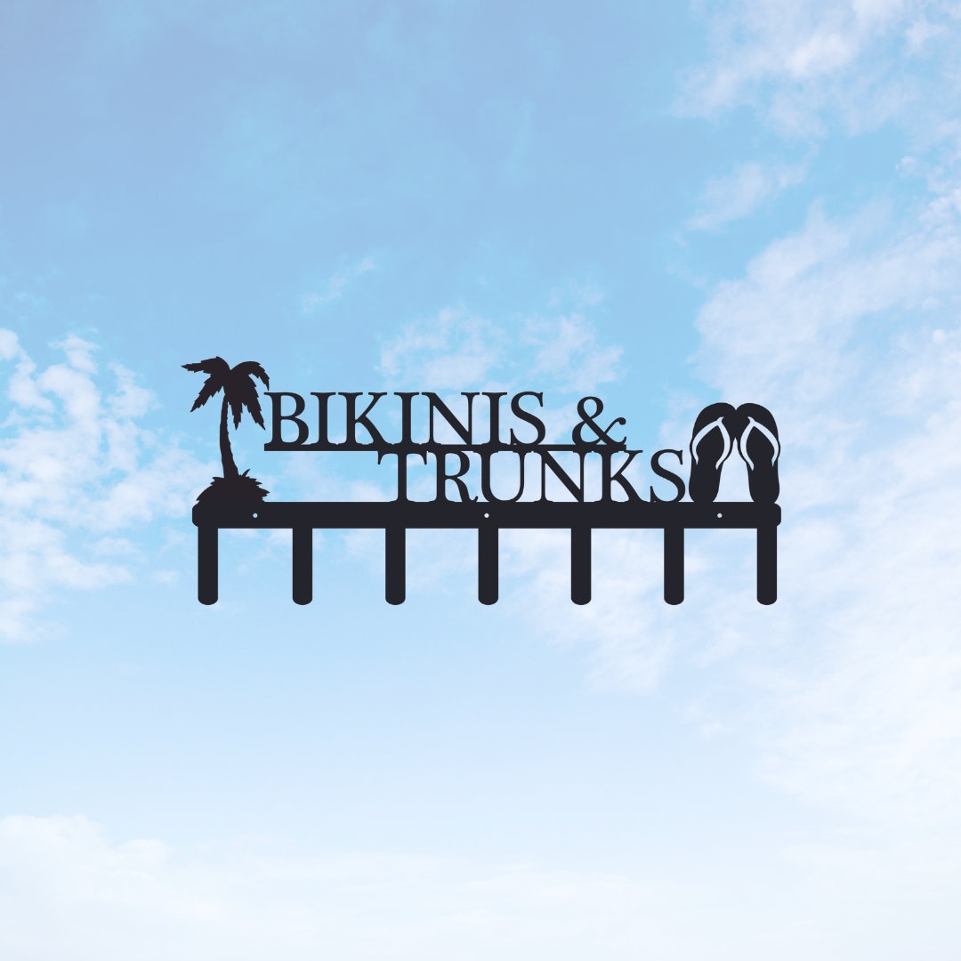 Palm Tree and Flip Flop, Bikinis and Trunks Pool Towel Rack, Pool Decor ...