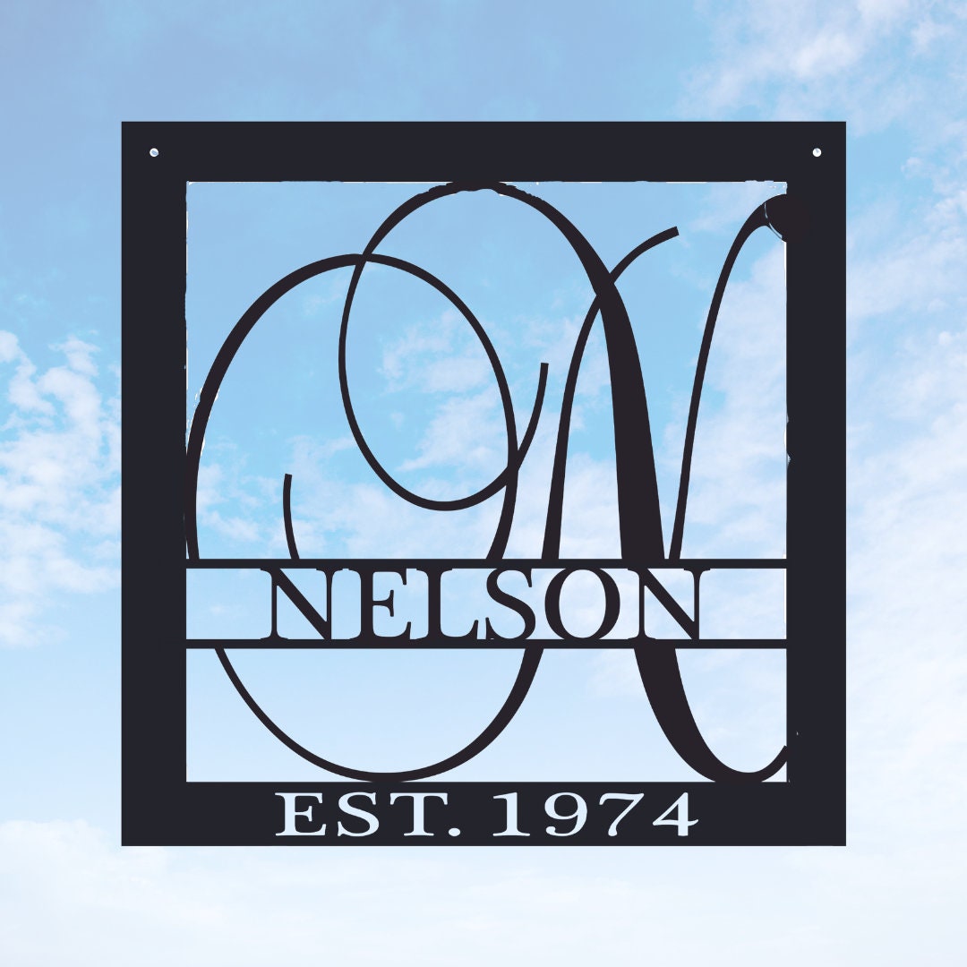 15 Square Monogram & Established Date, Wedding Gift, Family Sign ...