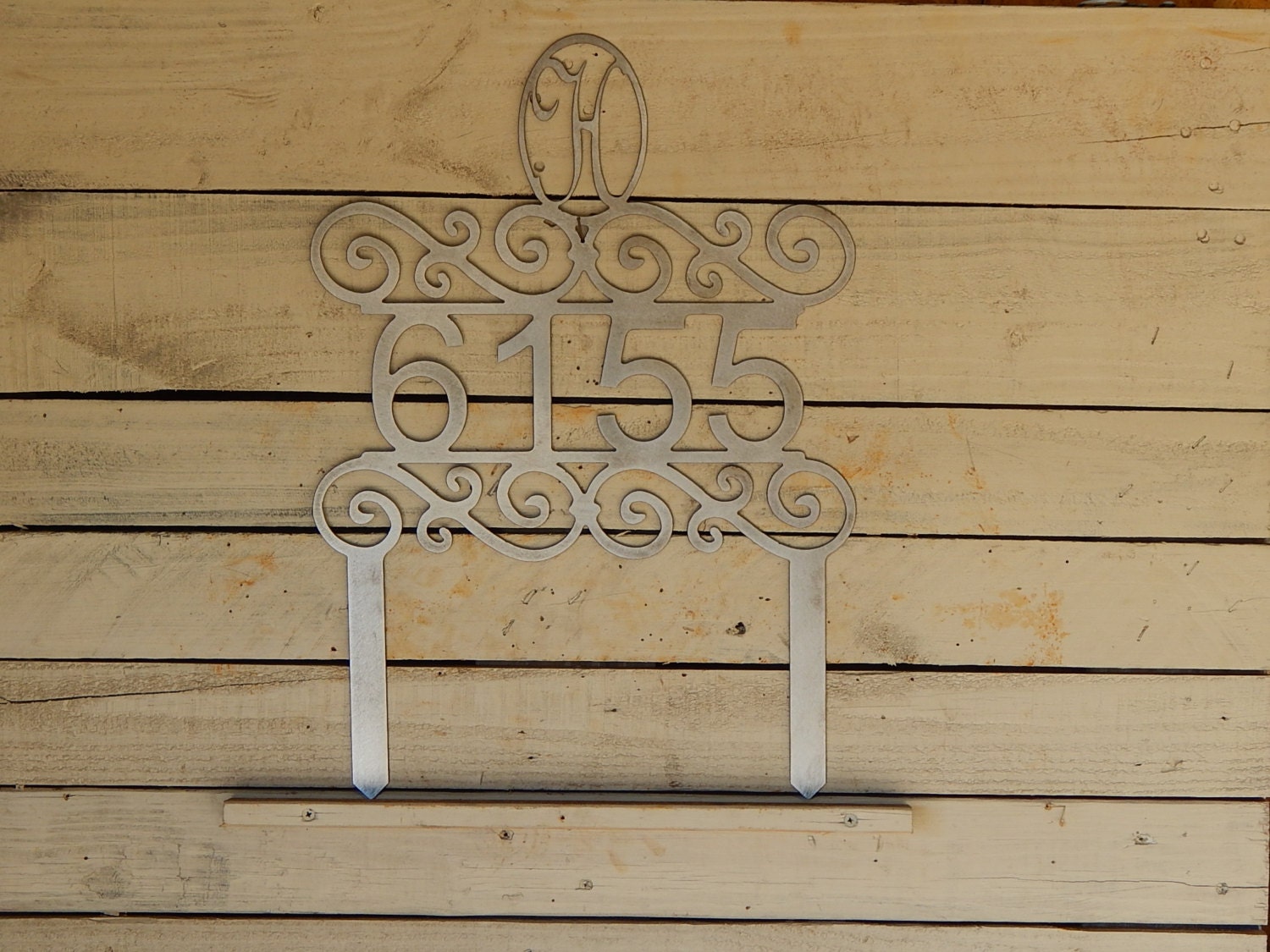 Scroll House Number Stake Initial in Oval Metal Sign - Etsy