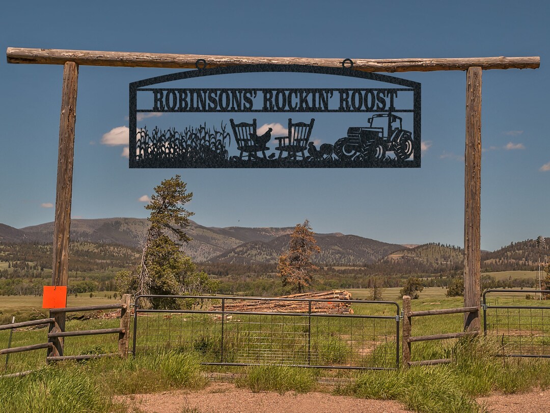 Large Entrance/gate Farm Sign With a Tractor and Rocking - Etsy