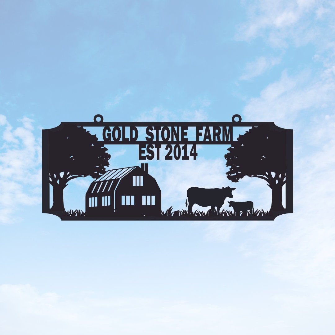 Large Entrance/gate Rectangle Farm Sign With a Barn and Cows - Etsy