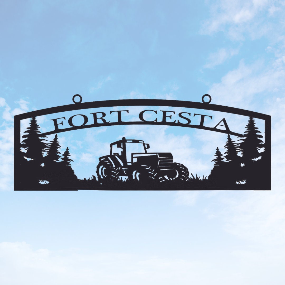 Large Entrance/gate Ranch Sign With a Tractor and Pine Trees ...