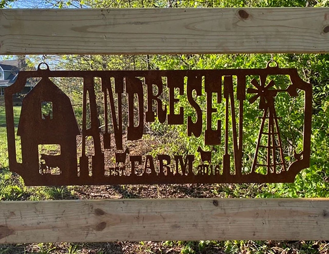 Large Metal Entrance/gate Farm Sign With Barn and Windmill ...