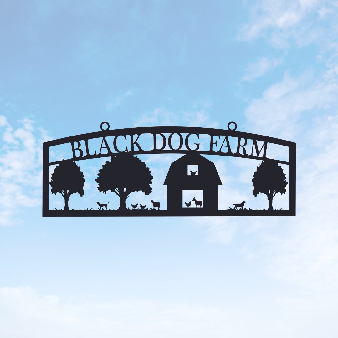 Large Entrance/gate Rectangle Farm Sign With Tree, Barn, Farm Animals ...