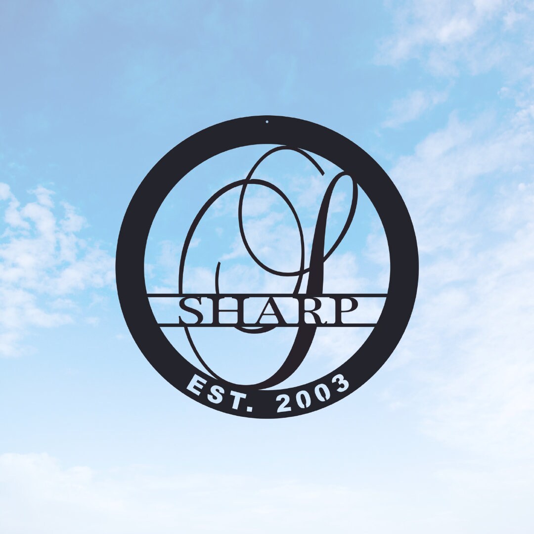 20 Round Monogram & Established Date, Wedding Gift, Family Sign ...