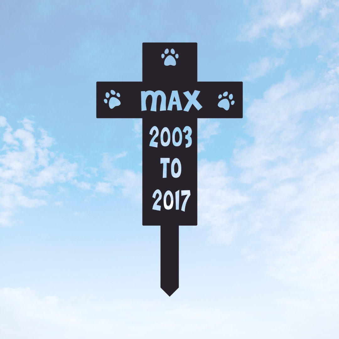 Pet Memorial Marker, Cross Paw Prints , Customized Pet Name and Date ...