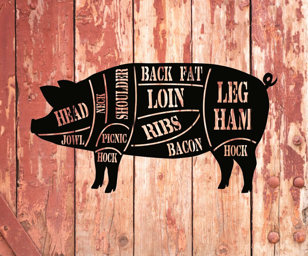 Large Pig/farm Sign Butcher Sign Pig Parts Hog Bacon - Etsy