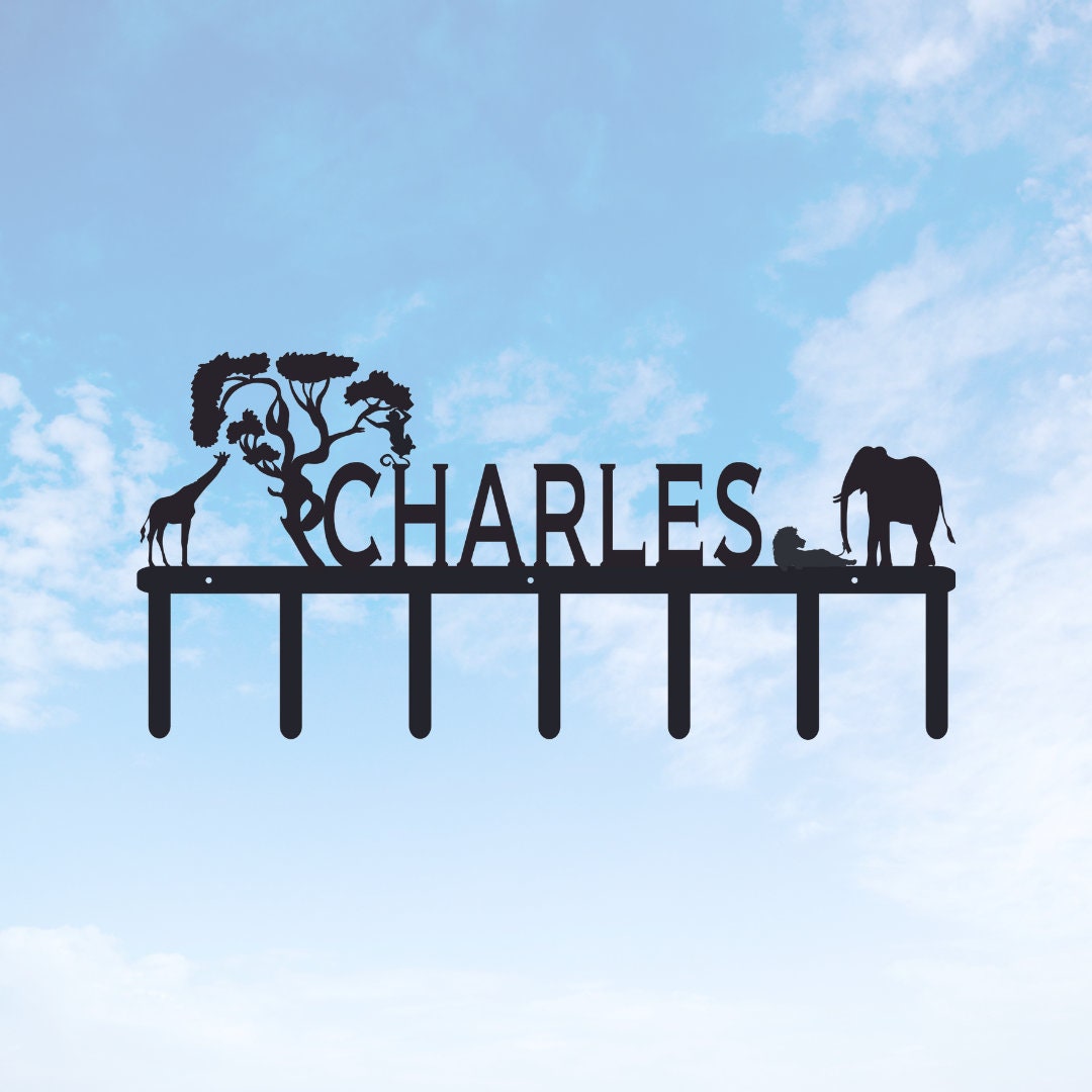 Custom Safari Theme Coat Rack With Name, Elephant and Giraffe, Towel ...
