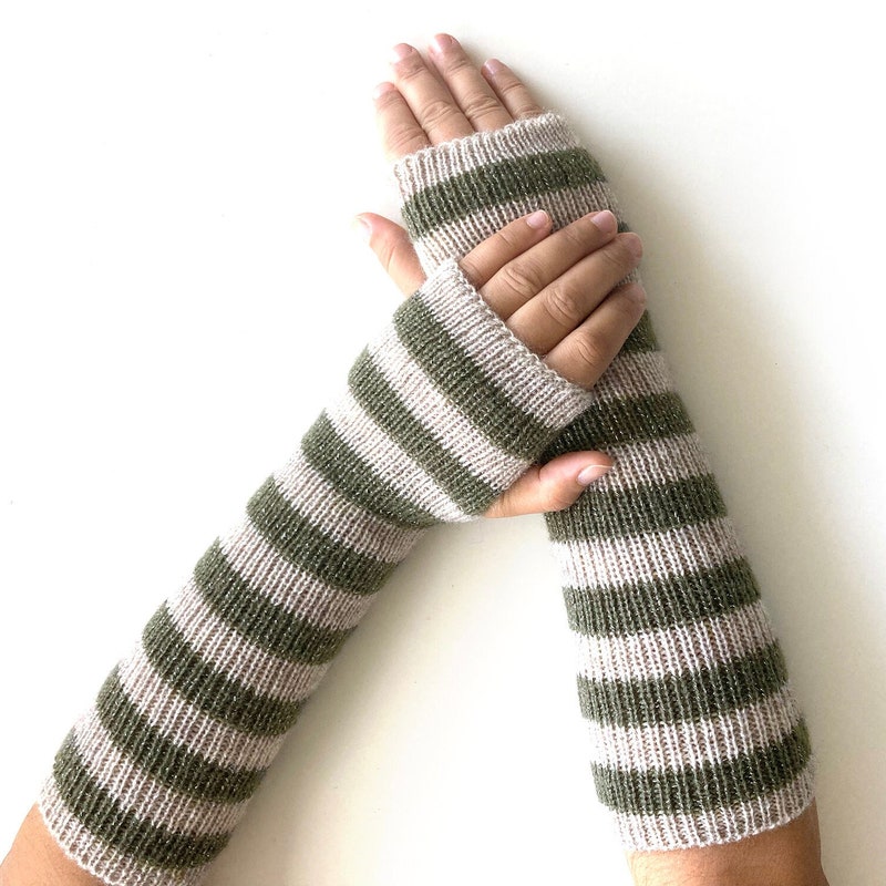 Long Fingerless Gloves Striped - Etsy