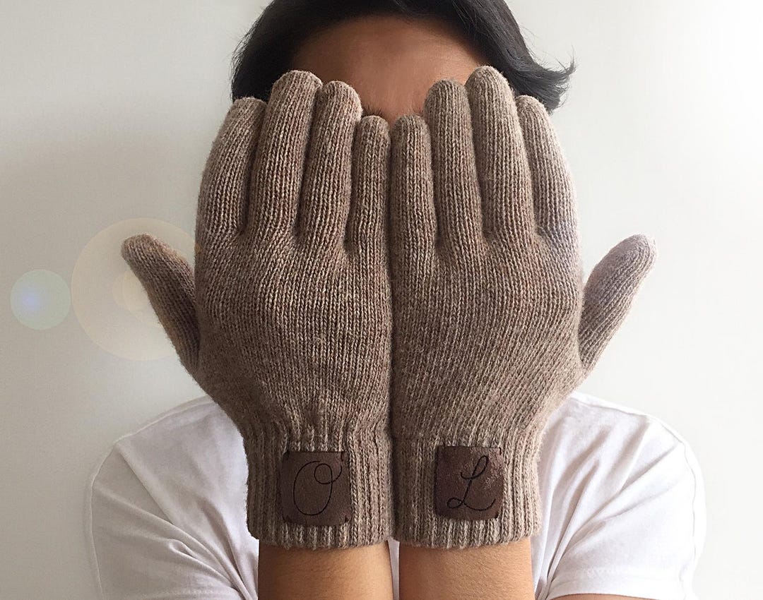Personalized Wool Gloves: Custom Initial Faux Leather Mittens - Etsy