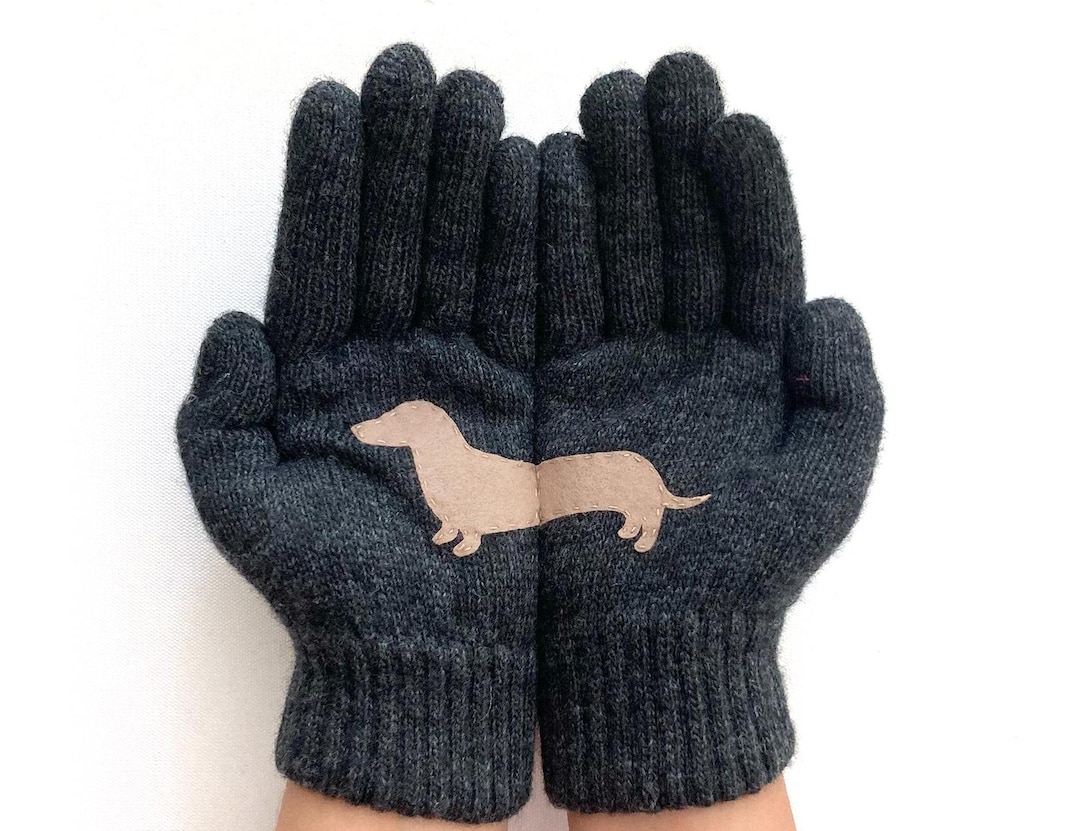 Handmade Charcoal Dachshund Gloves: Personalized Pet, Spring Style Cozy ...