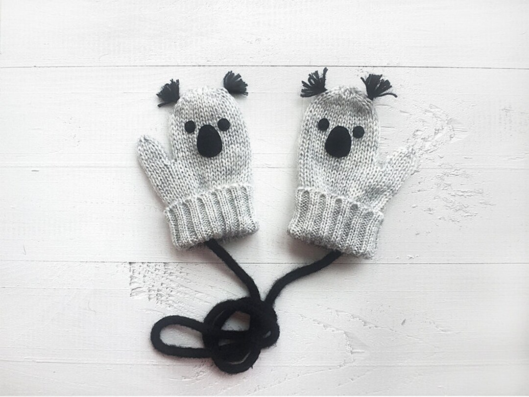 Knit Koala Mittens With String: Kids Winter Accessories - Etsy